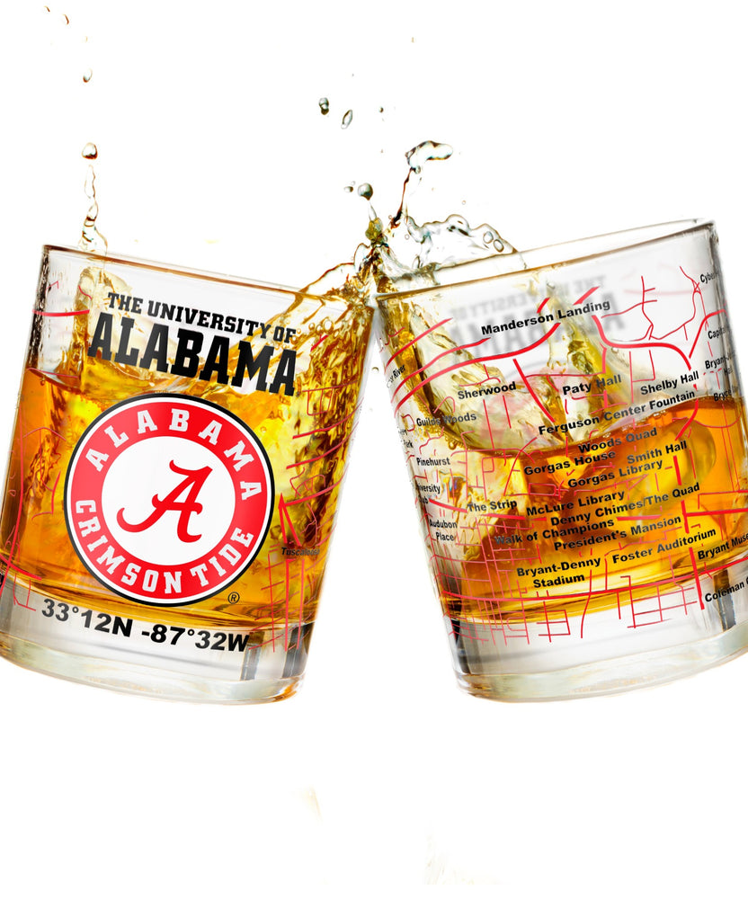 University Of Alabama Whiskey Glass Set (2 Low Ball Glasses)