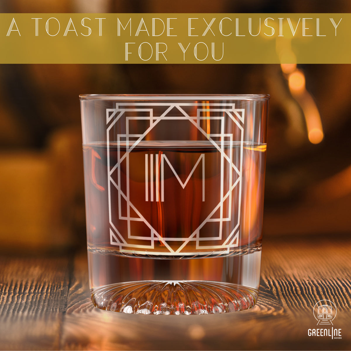 Monogram Art Deco Etched Letter M Whiskey Glasses - Set of 4 ...